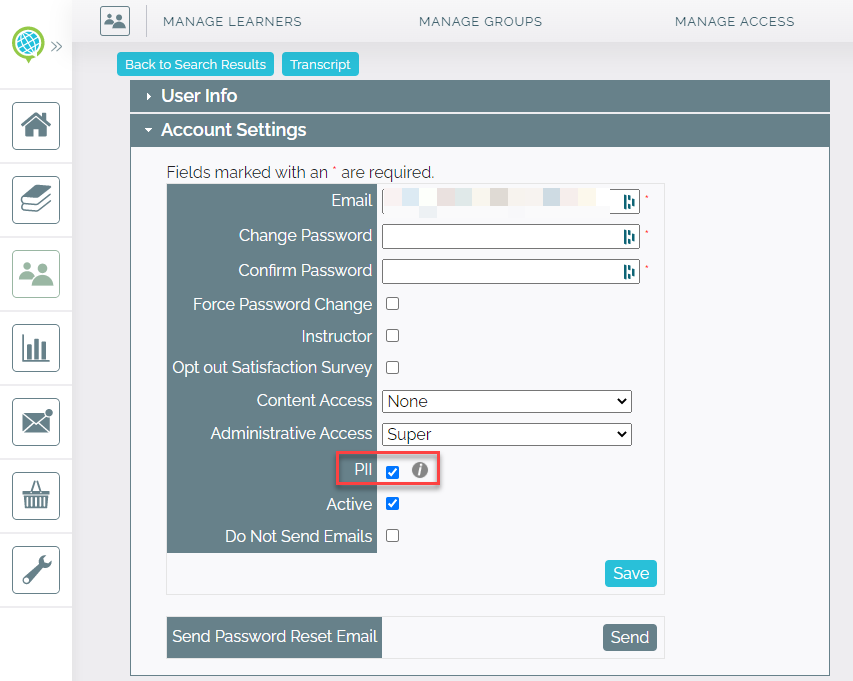 (P) PII Admin Settings